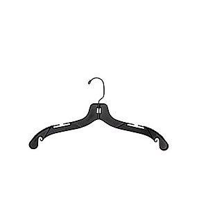 NAHANCO 2505BHMGHU Plastic Shirt/Dress Hanger, Black Swivel Hook, Rubber Gripper, Middle Heavy Weight, 17", Black (Pack of 50)