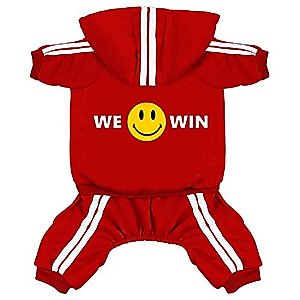 Pet Cat Dog Cute Outfit Clothes Hoodie Jumpsuit Tracksuit Jacket Winter Sweater 4-Legs Style Red for Puppy Small to Medium Dogs Boy and Girl (X-Large)