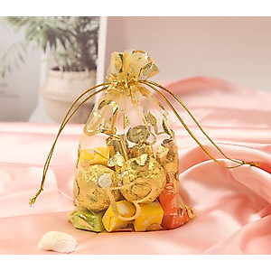 Stratalife 100PCS Organza Bag 4x6 with Drawstring Mesh Jewelry Gift Pouch Favor Bags Bulk for Wedding Party Baby Shower(Mixed Heart)