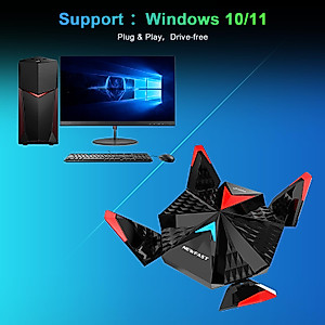 NEWFAST AX5400 WiFi 6 Adapter, USB 3.0 WiFi 6E Adapter for Gaming PC, 5400Mbps Tri-Band E-Sports Wireless Adapter for Desktop PC Laptop, Wireless Network Adapter WiFi Dongle Supports Windows 11/10