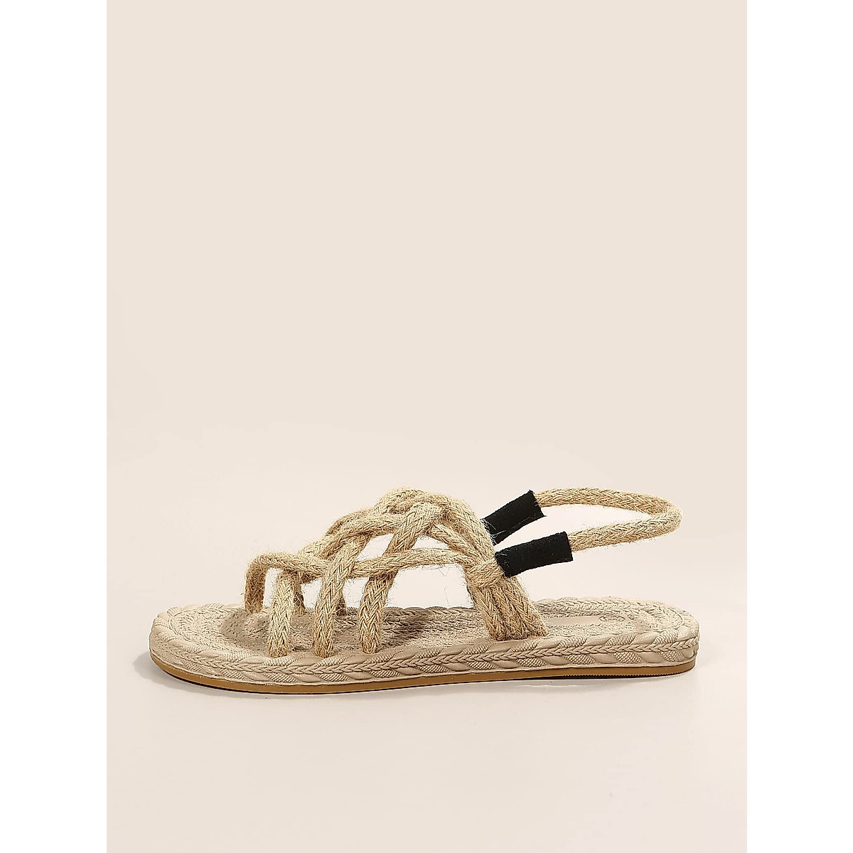 GORGLITTER Women's Criss Cross Strap Sandals Slingback Summer Beach Straw Flats Khaki CN41