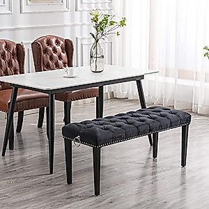 DUOMAY Tufted Ottoman Bench w/Ring Pull, Velvet Dining Bench Entryway Bench Footrest Stool Padded Seat for Living Room Bedroom, Black