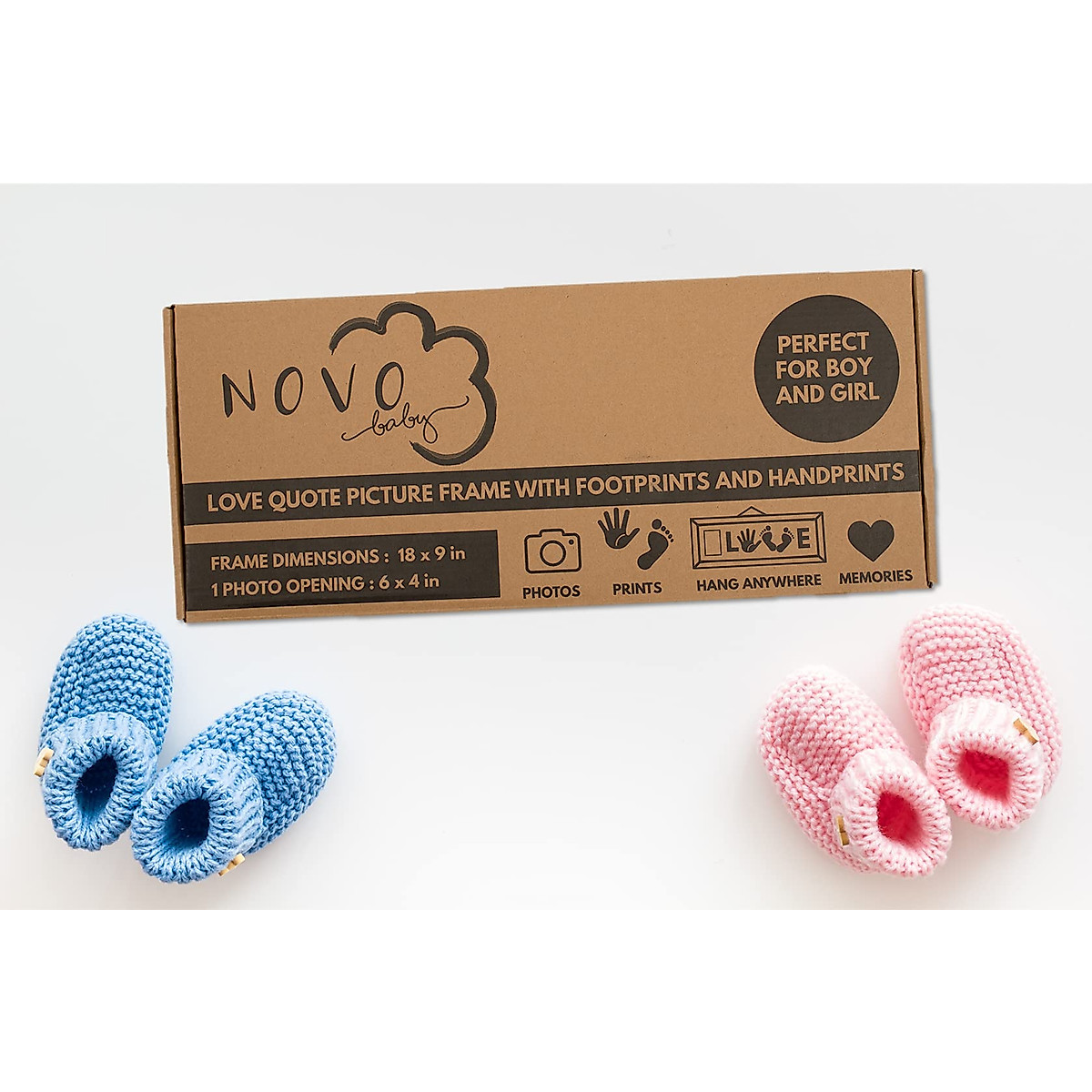 Baby Footprint & Handprint Photo Frame Kit | Capture Unforgettable Moments! Includes White Paint and Paint Tray | Newborn Keepsake Frame | Hand & Foot Impression (17 x 7 Inches