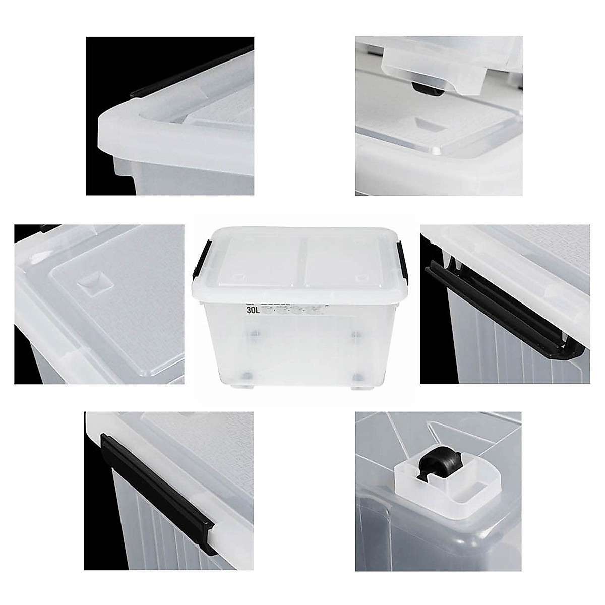 Hommp 4 Packs 30 Liter Clear Large Storage Boxes Container with Lids and Wheels