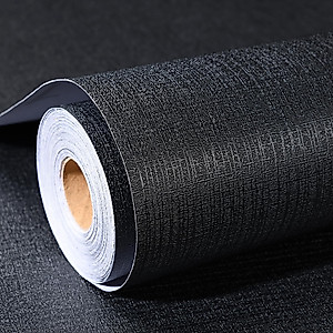 Harmn home Black Wallpaper Peel and Stick Textured Removable Vinyl Sitck On Wall Cover,Decorative Self Adhesive Waterpoof grasscloth Paper for Bedroom,Living Room (15.7 in x118 in)