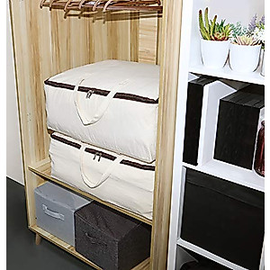 AMJ Set of 2, Storage Bags with 3-Side Zip Open & Handles, House Move or Winter Garment Storage in Wardrobe, Beige