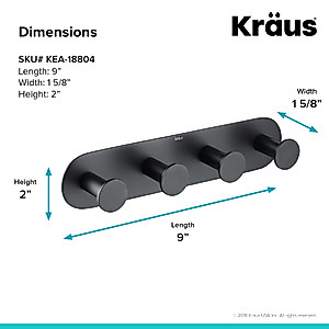 Kraus Elie Bathroom Robe and Towel Hook Rack with 4 Hooks, Matte Black Finish, KEA-18804MB