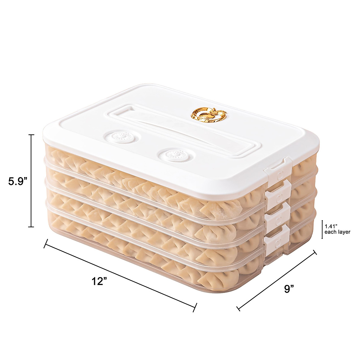 LOEZ 4-Layer Food Storage Container, Stackable Snack Container with Lid, Dumpling Box, Gyoza Container, Cookie Storage Containers, Good Sealing, Time Recoder (White)