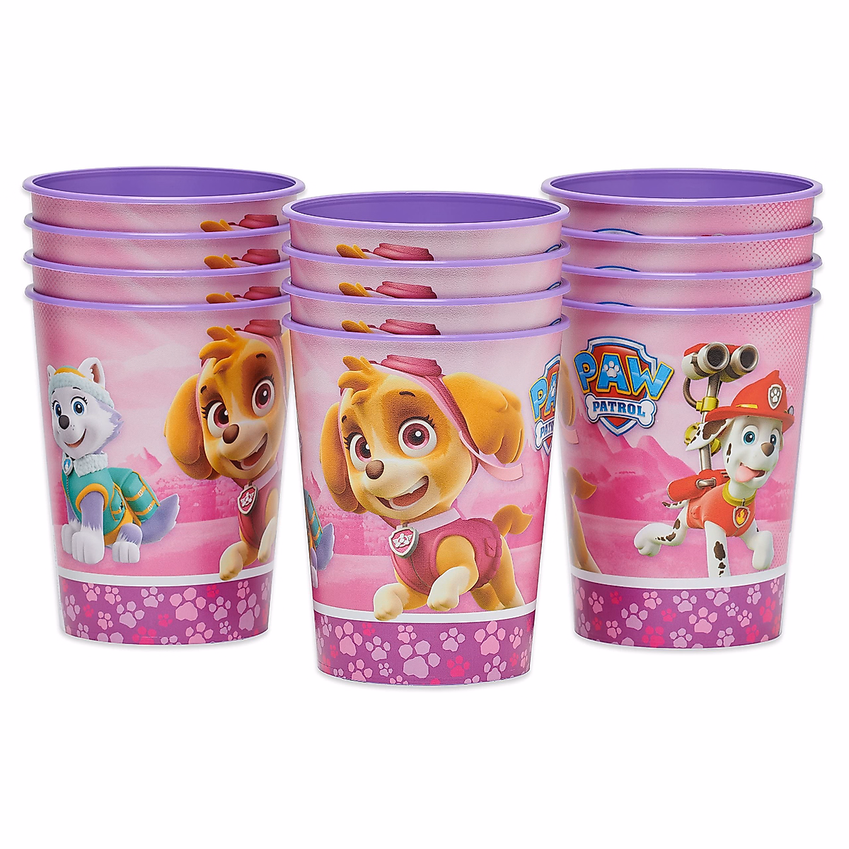 American Greetings Paw Patrol Party Supplies, Pink Plastic Cups (12-Count) & Paw Patrol Party Supplies, 16 oz. Reusable Plastic Party Cups (12-Count)