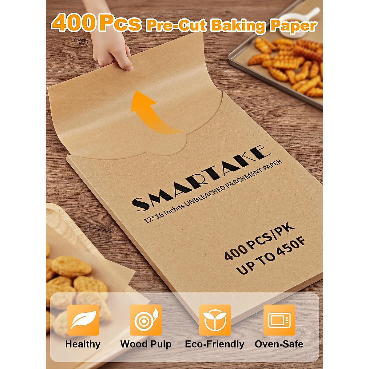 SMARTAKE 400 Pcs Parchment Paper Baking Sheets, 12x16 Inches Non-Stick Precut Baking Parchment, for Baking Grilling Air Fryer Steaming Bread Cup Cake Cookie and More (Unbleached)