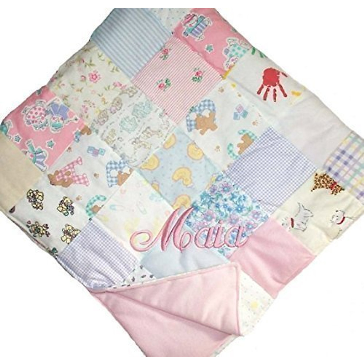 Custom Embroidered, Personalized, Cotton Flannel Patchwork Quilt