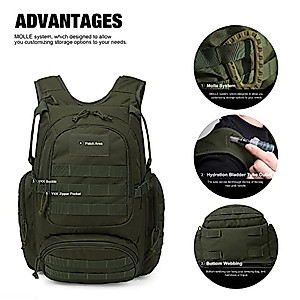 Mardingtop 25L Tactical Backpacks Molle Hiking daypacks for Camping Hiking Military Traveling Motorcycle Army Green