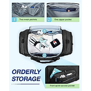 Gym Bag for Men & Women, BAGSMART Sports Travel Duffel Bag Carry-on Bag, Lightweight Weekend Overnight Bag with Shoe Compartment & Wet Pocket, Water-resistant Workout Duffle Bag for Travel Gym -Black