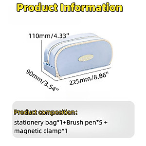 UIVXXUD Adorable Macaron-Colored Double-Layer Canvas Pencil Case Pencil Holder Pencil Bag Pouch with Spacious Opening & Capacity, Includes Pens & Magnetic Clip (Beige)