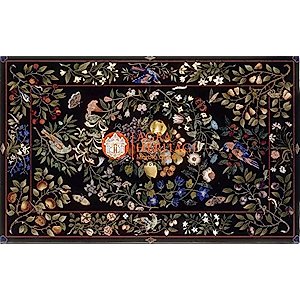 Marble Black Conference 60"x36" Inches Dining Table Top Pietra Dura Inlay Furniture Decor