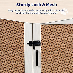 VITESSE Corner Dog Crate 44/52inch, Wooden Dog Crate Furniture for Medium Dogs, Durable Dog Kennel Indoor End Table, Decorative Puppy Kennel with Sturdy Mesh, Heavy-Duty Pet House with Portable Switch