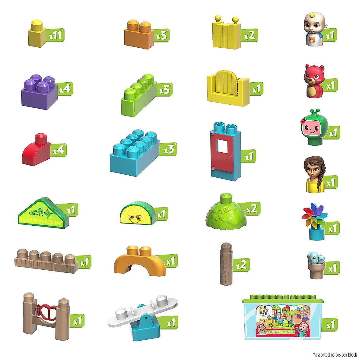 Just Play CoComelon Patch Academy, 53 Large Building Blocks Includes 6 Character Figures, Multi-color (96119)