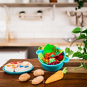 HABA Biofino Vegetable Basket - Soft Plush Pretend Play Food Includes Carrier, Cucumber, Tomato, 2 Carrots and 3 Potatoes for Ages 3+
