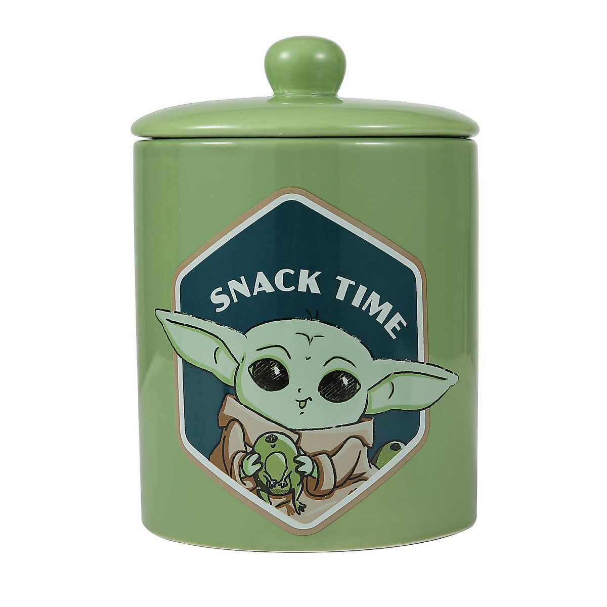 Star Wars for Pets The Mandalorian "Snack Time" Dog Treat Jar | 7.3" x 5.1" Ceramic Dog Treat Jar with Lid, Dishwasher Safe | Baby Yoda Green Dog Food Storage Container | Baby Yoda Treat Jar