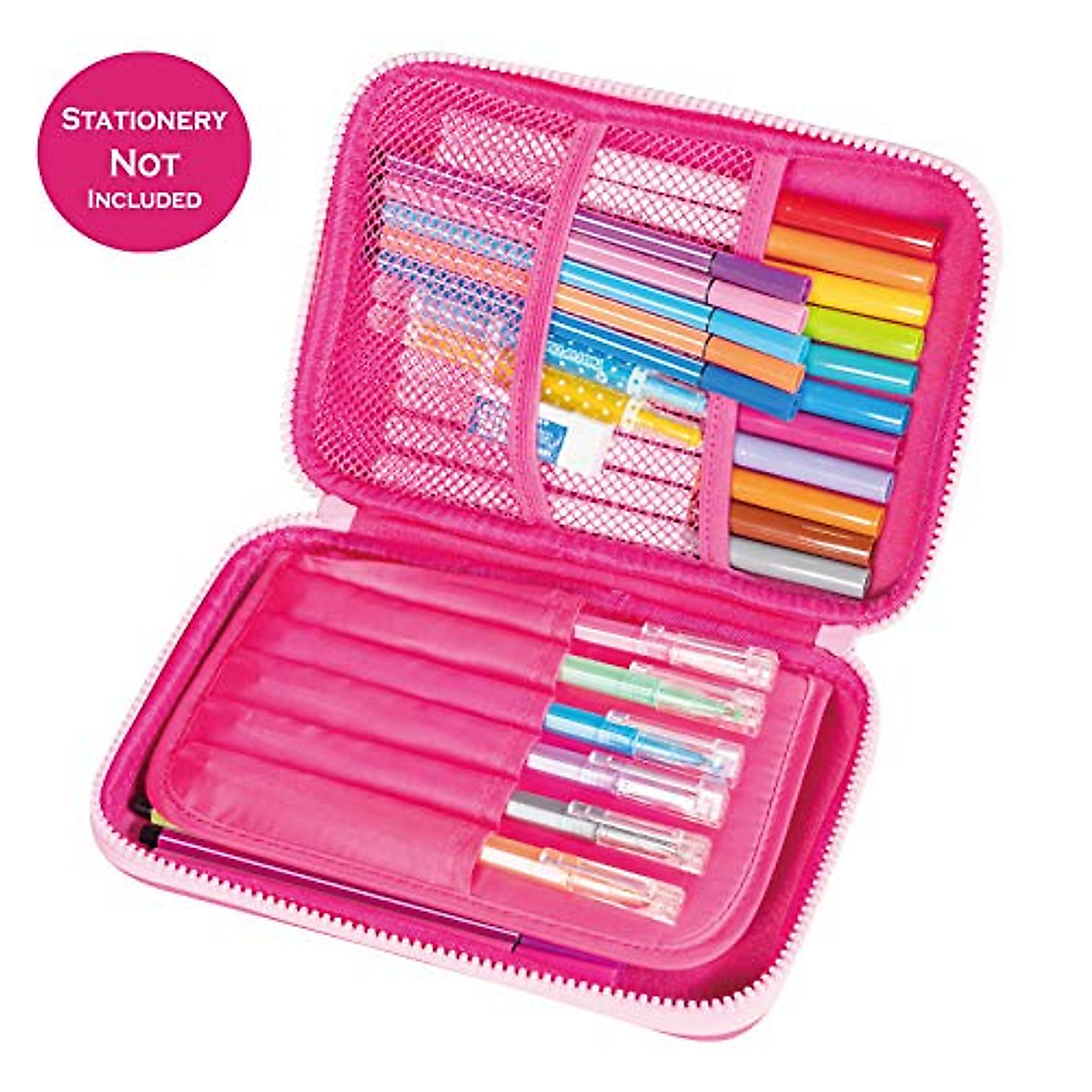 Gooji Unicorn Pencil Case for Girls (Hard Top) Magical 3D Creature, Bright Colored Storage Box | Compact and Portable Home, Classroom, School, Art Use | for kids age 3 and up (Pink)