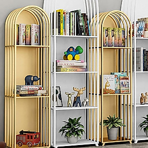 Rieort Fashion Bookshelf Stylish Bookshelf Dimensional Frame Design Bookcase Iron Arched Rack Bookcase Large Capacity Design Bookshelves not Shaking