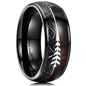 King Will Nature 8mm Real Wood Inlay Tungsten Carbide Wedding Ring Imitated Meteorite Dome Comfort Fit 9