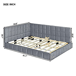 LostCat Full Daybed, Upholstered Daybed Sofa Bed Full Size Sofa Bed Daybed Full Size Daybeds Velvet Sofa Bed Frame with Backrest & Armrest, Corner Beds for Guest Room Living Room, Grey