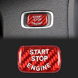 TOMALL Car Engine Start Button Cover Trim Compatible with Volvo XC60 S60 S80 Push Start Stop Button Ring Emblem Engine Ignition Keyless Cap Sticker for Car Carbon Fiber Interior Accessories Red Decor