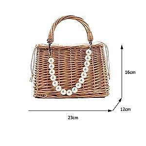 LIUZH Lace Purses Handbags Women Summer Rattan Handmade Tote Bags Ladies Ribbons Beach Basket Bag Pearl Beads