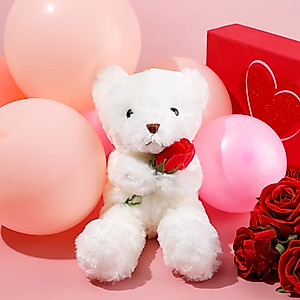 Civaner Christmas Plush Stuffed Animal Bear with Rose Funny Cute Stuffed Animal Plush Gifts for Kids Toddler Girlfriend Xmas Valentine's Day, 11.8 Inches