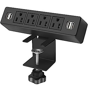 VILONG,Desk Edge Power Strip with 4 USB Port Removable Clamp Power Outlet Socket with USB 6.5 ft Extension Cord Connect 4 Plugs for Home Office Reading