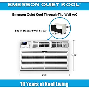 Emerson Quiet Kool 14,000 BTU 230V Smart 4 in 1 Through-the-Wall Air Conditioner, Heater, Dehumidifier, and Fan, For Rooms up to 700 Sq. Ft., with Remote, Wi-Fi, and Voice Control