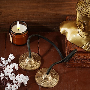 Ajuny Tibetan Tingsha Cymbals Meditation Handcrafted Buddhist Meditation Yoga Chime Bells Embossed With OM Mane Padme Hum Symbols Manjira Healing Instrument Spiritual Gifts