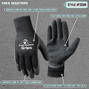 Wells Lamont Cold Weather Latex Grip Versatile Winter Work Gloves | Cut & Tear Resistant | 2-Pair Pack, Large (526LN) , Black