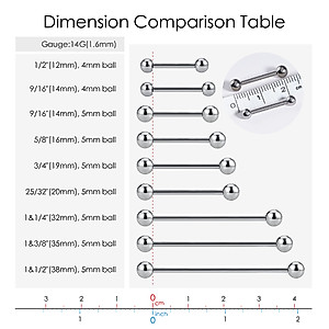 FINE4U 14G Nipple | Tongue Rings Piercing Jewelry Titanium - ASTM F136 Titanium Straight Barbell for Women & Men, Internally Threaded Hypoallergenic (14G × 16mm × 5mm)