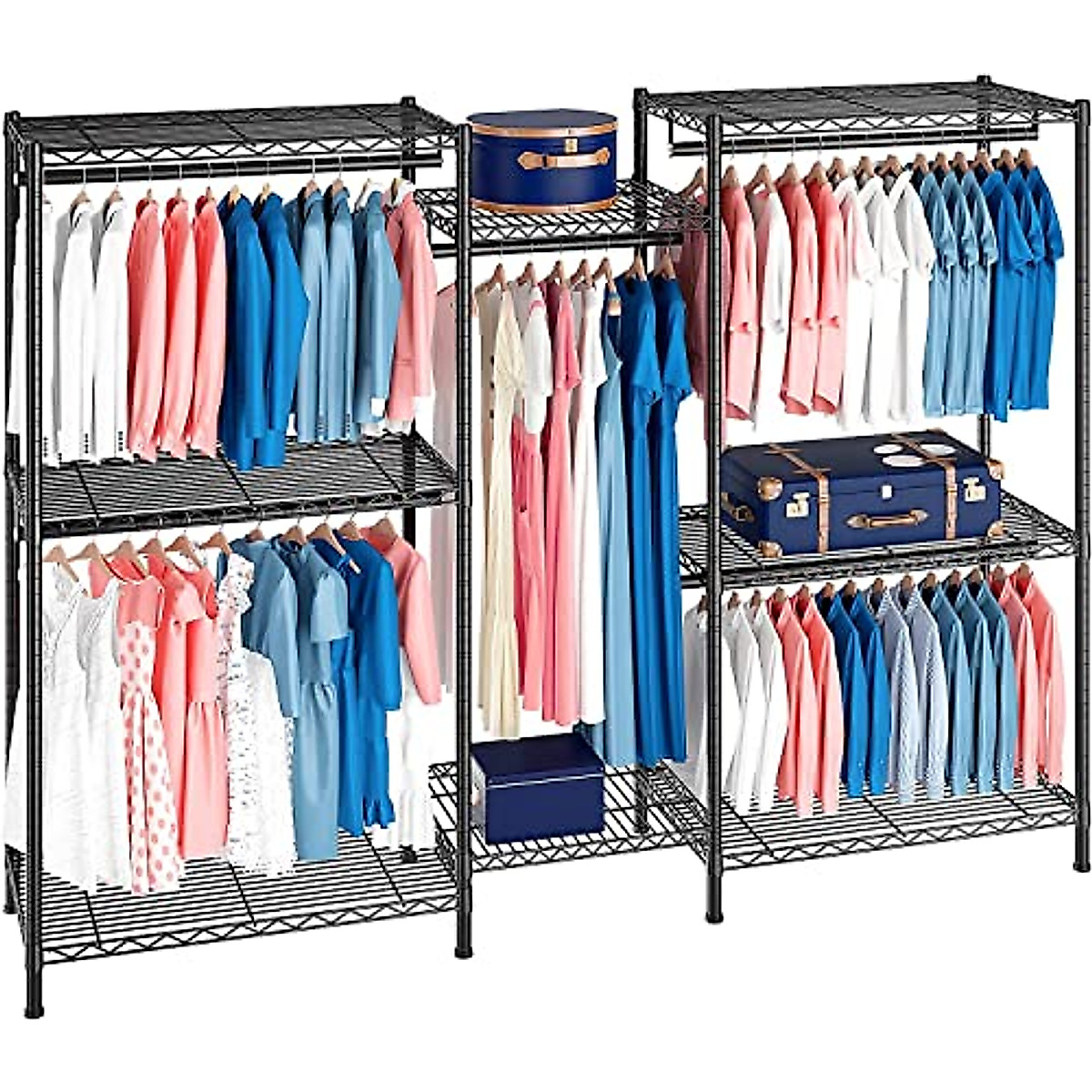 Raybee Clothes Rack, Heavy Duty Clothing Racks for Hanging Clothes 830 LBS Metal Clothes Racks for Hanging Clothes Wire Garment Rack Free Standing Closet Portable & Sturdy 74.8”Wx17.7”Dx76.8”H Black