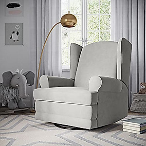 Storkcraft Serenity Upholstered Swivel Glider with USB Charging Port (Steel) – Fully Upholstered Wingback Nursery Glider Recliner with Manual Recline Function, 2 USB Charging Ports, 360 Swivel Base