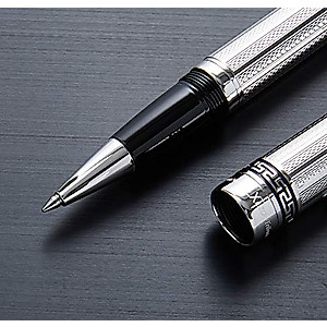 Xezo Tribune Pure Platinum Layered Diamond-Cut Fine Rollerball Pen, Weighty and Balanced, Individually Numbered (Tribune Platinum R), Silver, Black