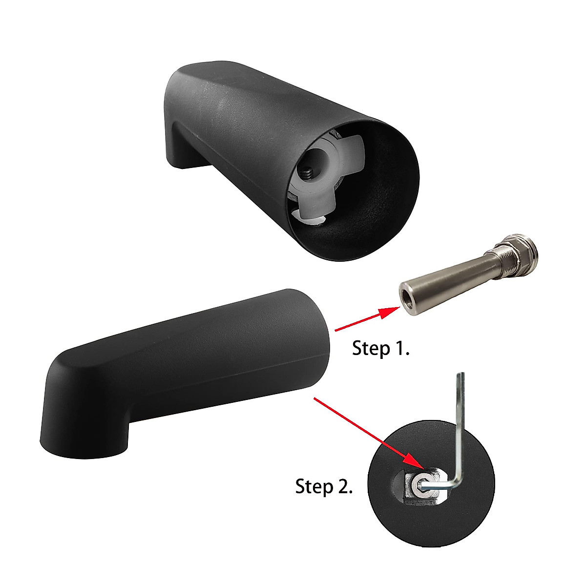 SENTO Slip On Black Universal Bathroom Tub Spout Without Diverter, Durable Heavy Duty Metal Bathtub Faucet Without Shower Diverter - 7 Inches 1/2" Copper Pipe, Matte Black