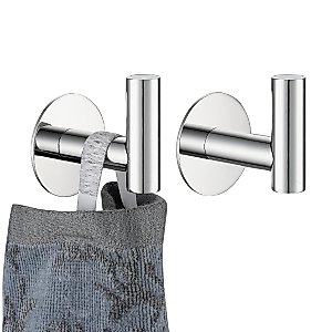 JQK Self Adhesive Towel Hook Chrome, No Drill Stick on Coat Robe Clothes Wall Hook for Bathroom Kitchen Garage 2 Pack, 304 Stainless Steel Polished Steel, ATH110-CH-P2
