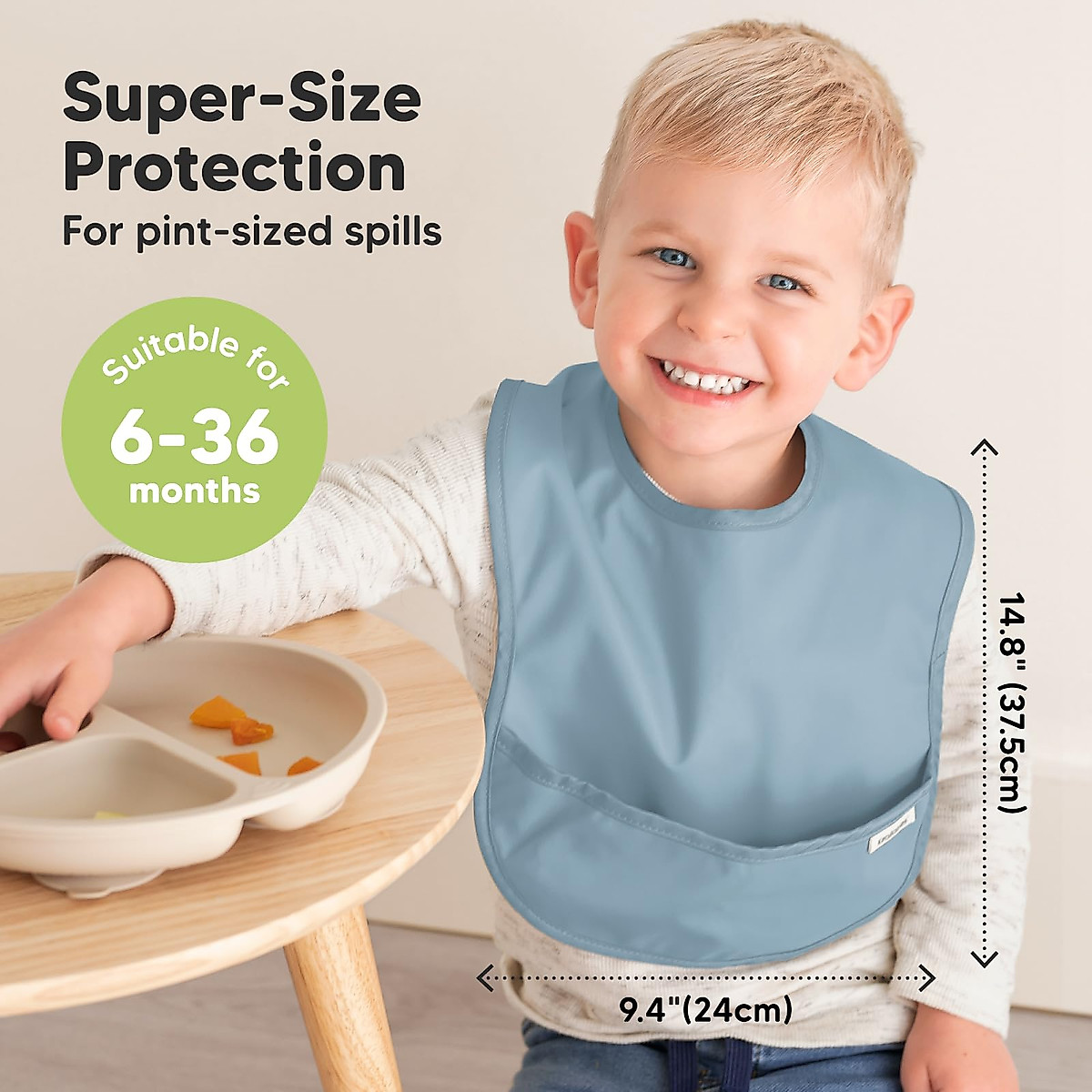 3-Pack Waterproof Baby Bibs for Eating - Lightweight Baby Bib with Food Catcher, Mess Proof Toddler Bibs, Waterproof Bibs for Baby Boys, Baby Girls, Feeding Bibs, Drool Bibs, Baby Food Bibs (Ocean)