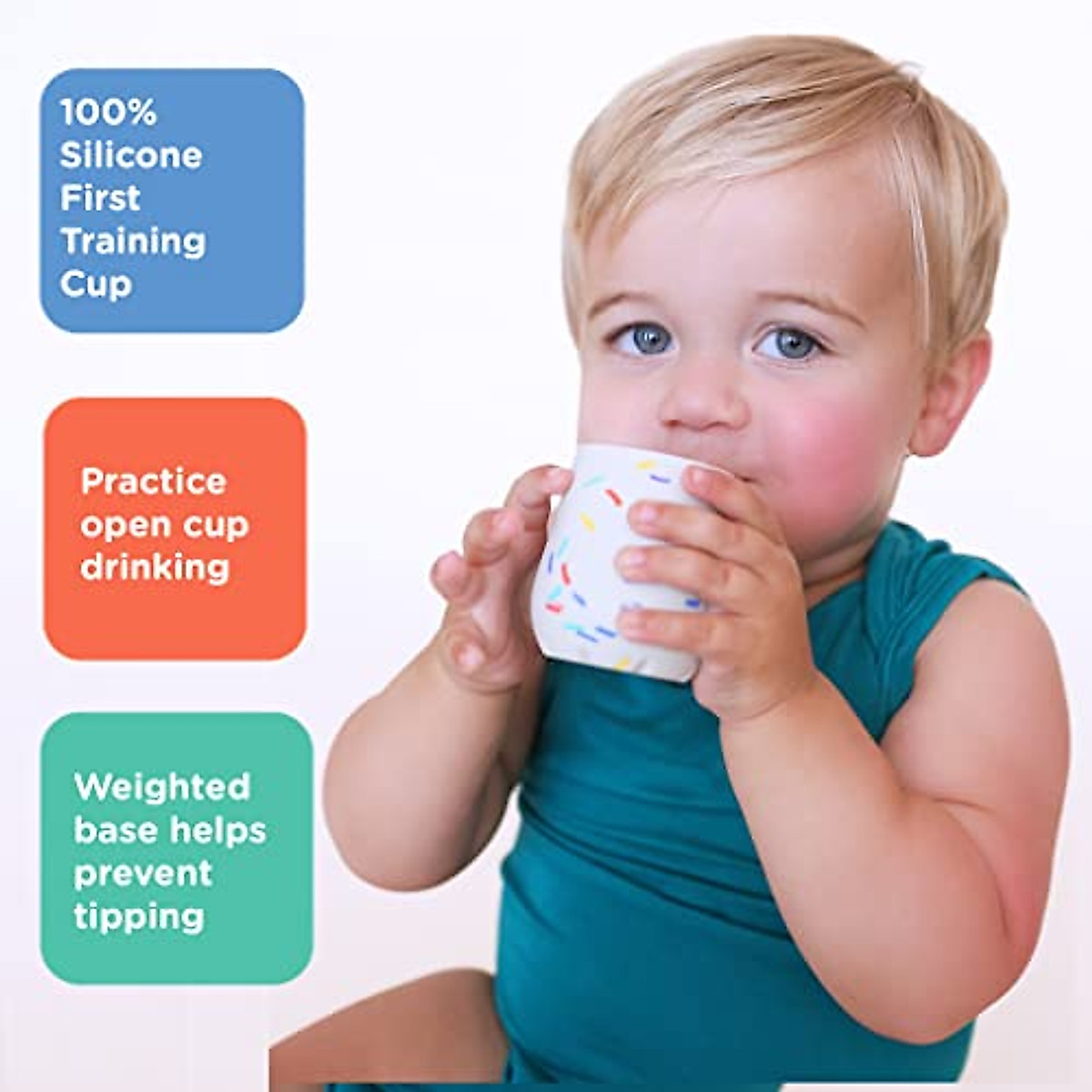 Nuby Silicone Confetti/Sprinkles First Open Training Cup for Baby - 2oz, 6+ Months