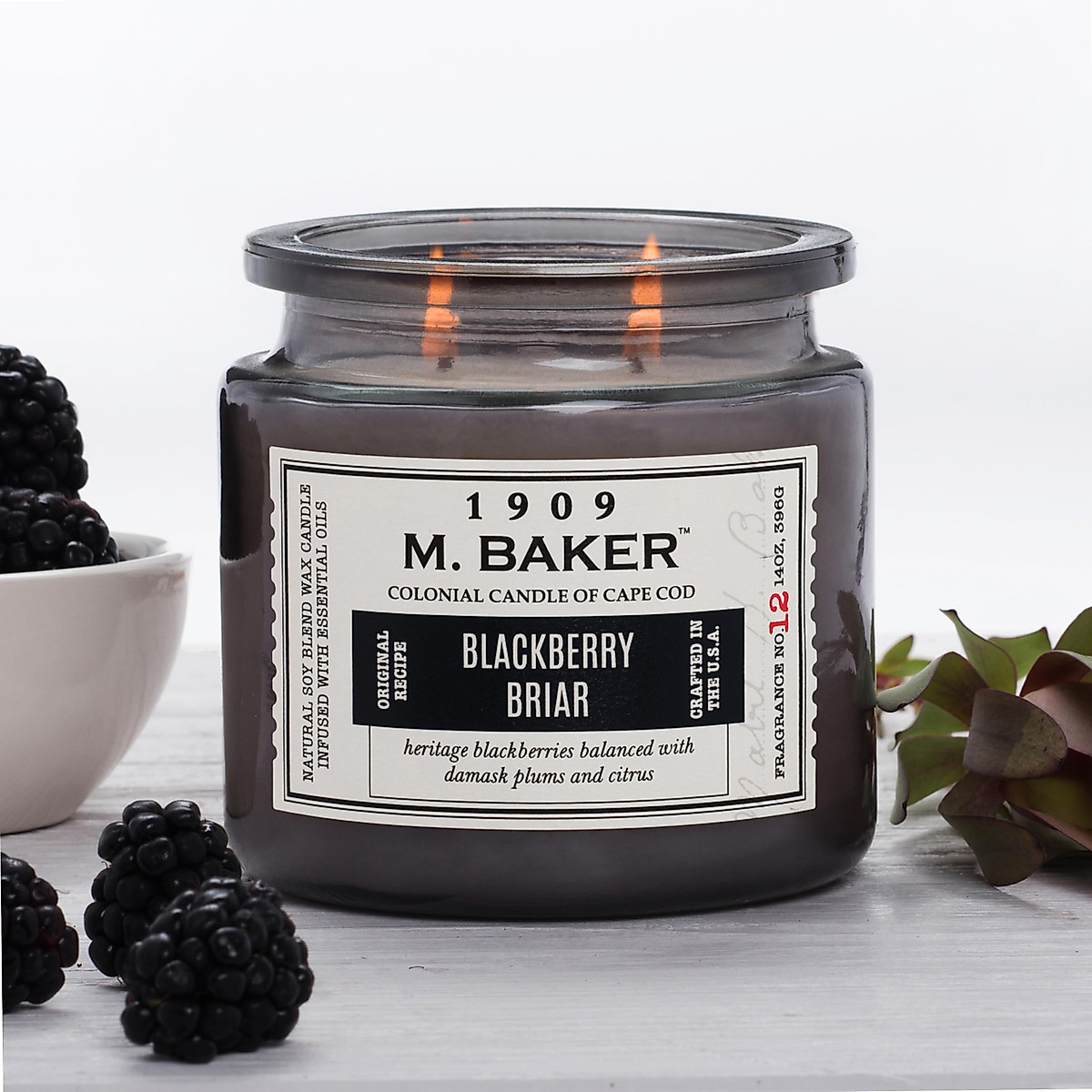 Colonial Candle BlackBerry Briar Scented Jar Candle | 2-Wick Natural Soy Blend Wax Candle for Home | Relaxing Aromatherapy Candle Infused with Essential Oils | M. Baker Apothecary Glass Jar Candle