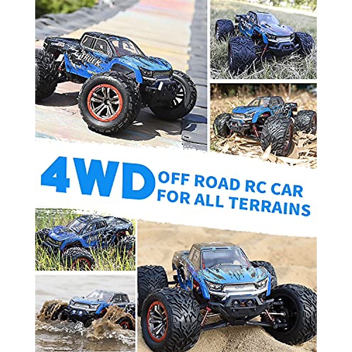 Hosim 9155 46+ KMH 4WD High Speed RC Monster Trucks,1:12 Scale Large Size RC Cars for Adults Boys Kid, All Terrain RC OffRoad Car 40+Min Play Remote Control Car for Boy 2 Batteries|6 Oil Filled Shocks