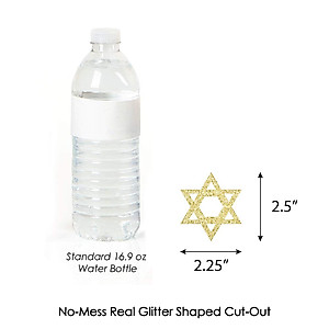 Gold Glitter Star of David Party Straws - No-Mess Real Gold Glitter Cut-Outs & Decorative Hanukkah Paper Straws - Set of 24