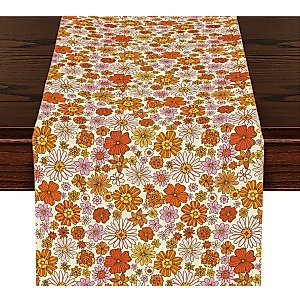 zcyxuuw Lovely Modern Style Tablecloth Retro Sunflower Table Runner, Kitchen Dining Table Decor, Hippie Flowers Table Runners for Indoor Outdoor Home Farmhouse Birthday Party Decoration 13 x 71 Inch