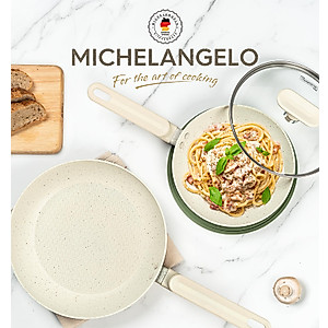 MICHELANGELO Frying Pan with Lid, Nonstick Frying Pan 10 Inch with Non-Toxic Granite Coatings, Nonstick Frying Pan with Lid, Stone Skillet, Nonstick Pan 10 Inch, Induction Compatible