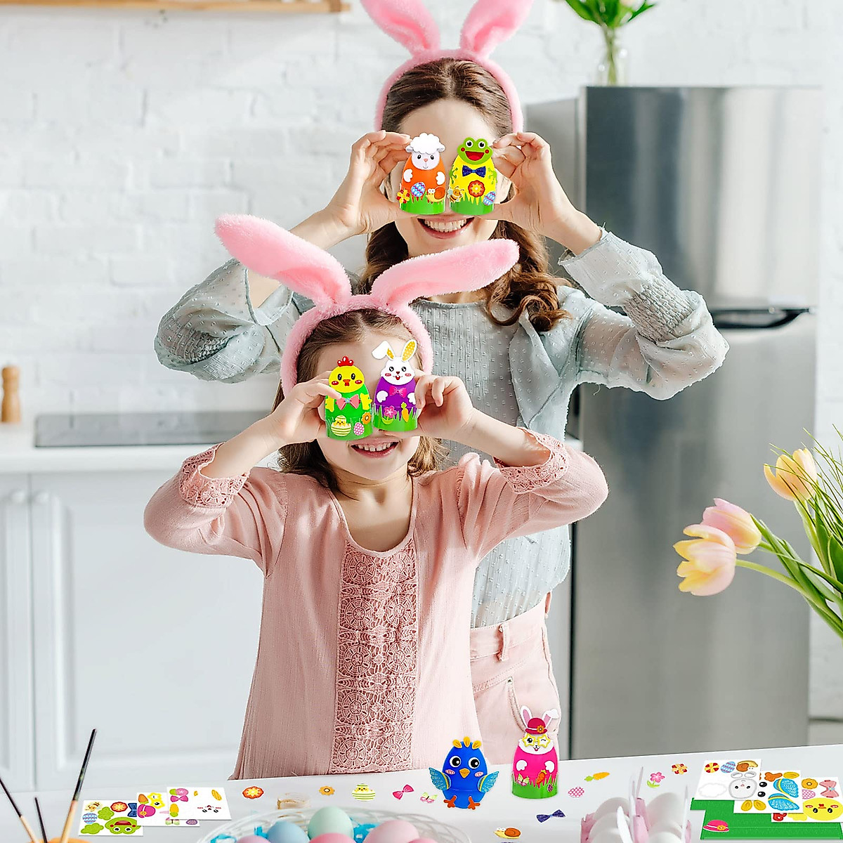 Fancy Land Easter Egg Decorating Kit Foam Easter Animal Craft Kits for Kids with Plastic Eggs 24 Pack