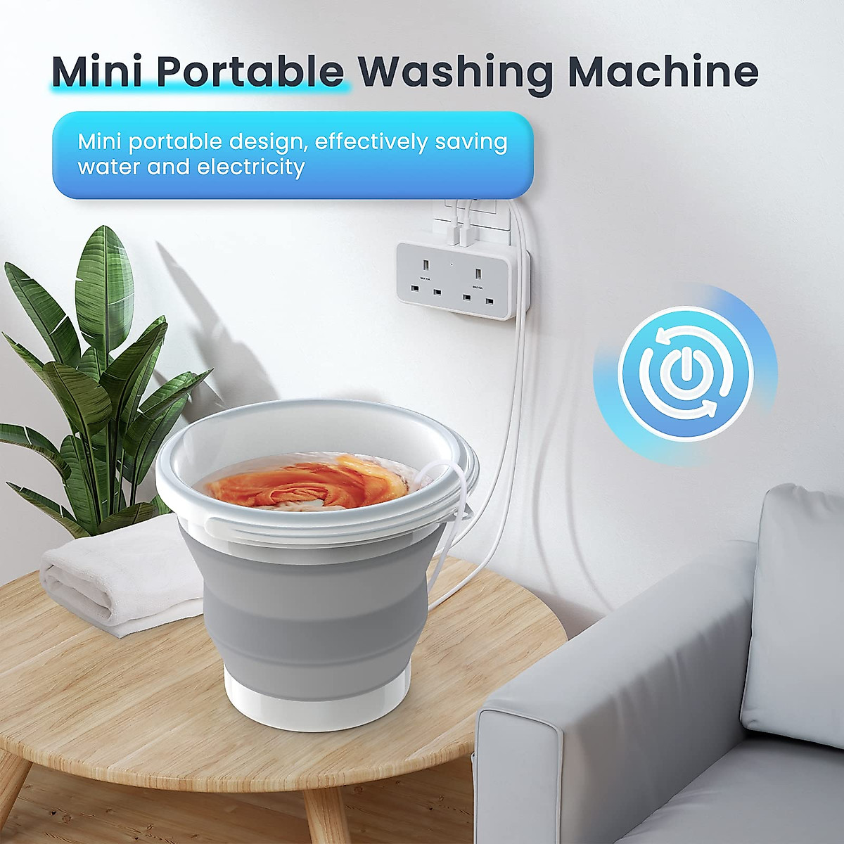 Portable Washing Machine, Compct Mini Washer for Camping with 5L Foldable Laundry Tub, Ultrasonic Turbine Washer for RV Travel Camping Apartment Baby Clothes Underwear Socks Towels