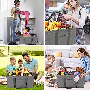 Acnusik Extra Large Utility Tote Bag for Women with Pockets, Canvas Collapsible Laundry Tote Bags,Open Top Pool Beach Bag Totes Basket for Grocery, Shopping, Picnic